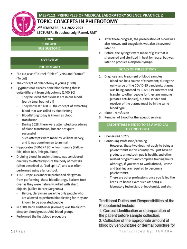 Lesson 3 - Concepts of Phlebotomy | PDF | Pathology | Cytopathology