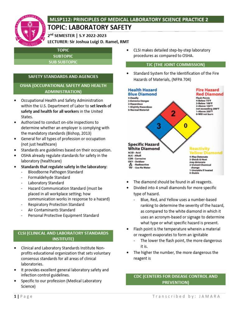 Lesson 1 - Laboratory Safety | Download Free PDF | Infection | Medical ...
