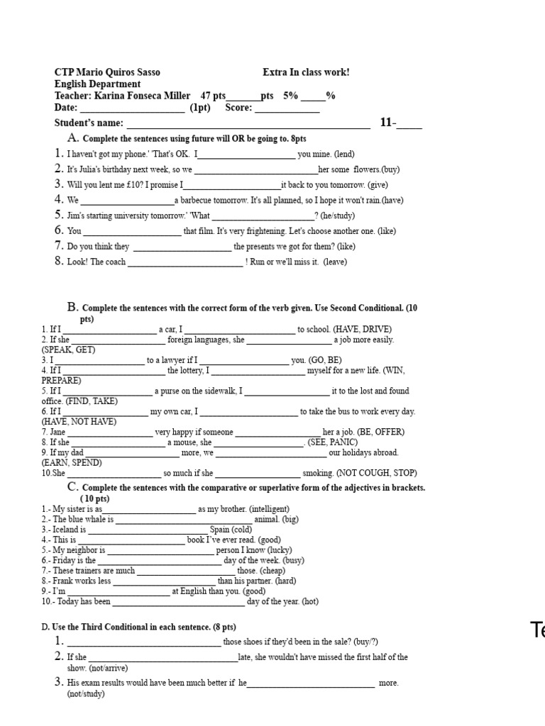 English Grammar Exercises for Students | PDF