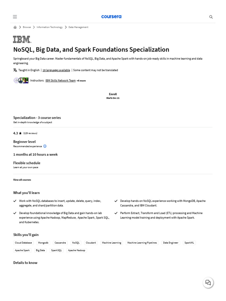 B. NoSQL, Big Data, and Spark Foundations - Coursera | PDF | Apache Spark | Apache Hadoop