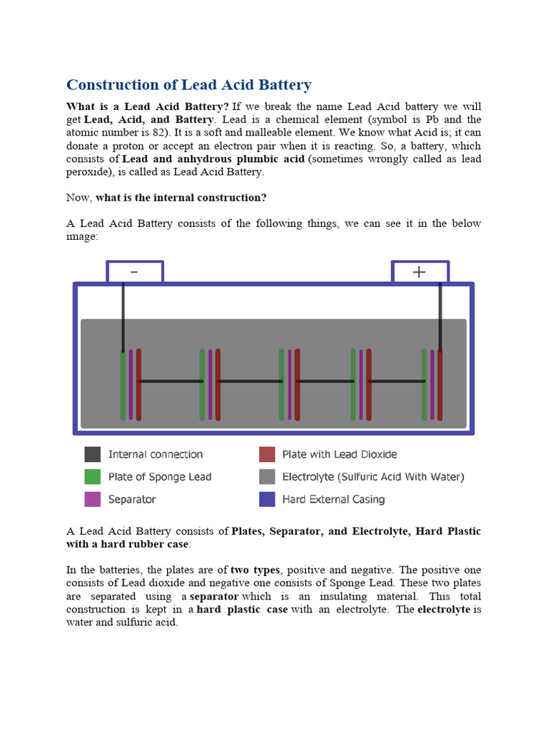 Construction of Lead Acid Battery | PDF | Anode | Acid
