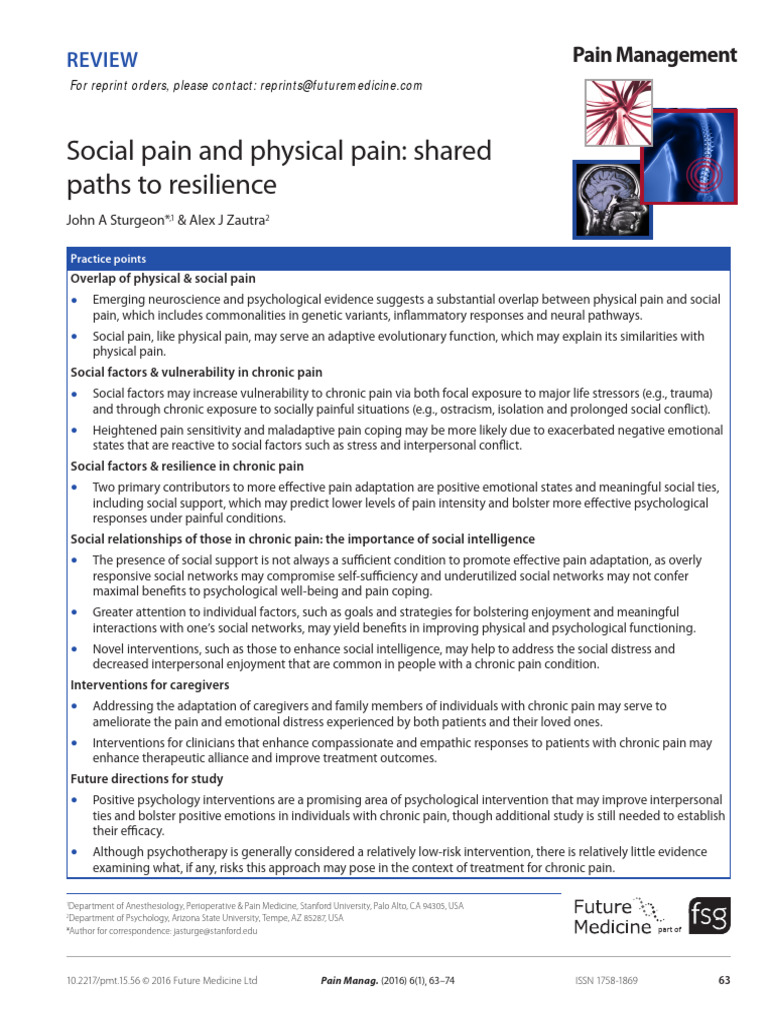 Social Pain and Physical Pain Shared Paths To Resilience | PDF | Pain ...