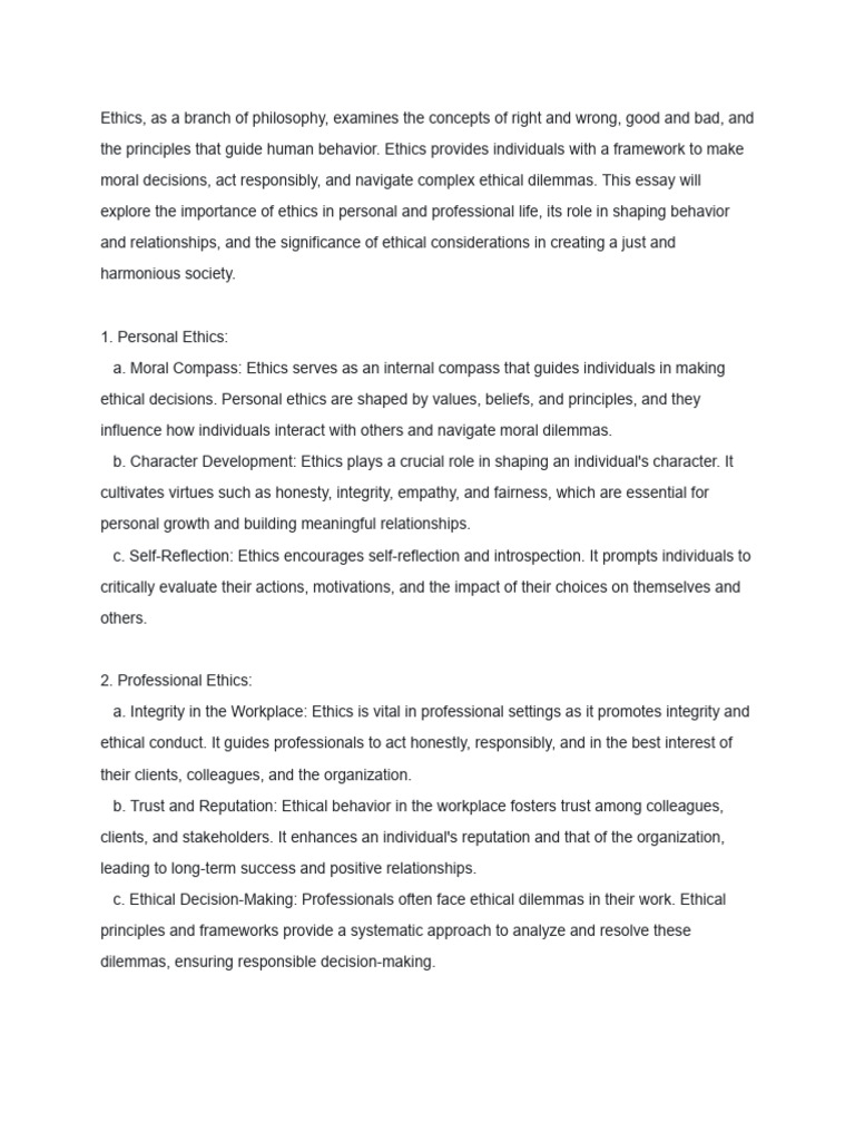 Ethics - The Foundation of Moral Decision-Making and Responsible ...