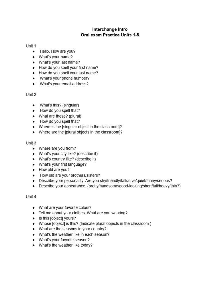 Oral Exam Practice 1 8 | PDF