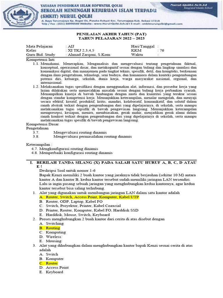 Soal AIJ XI PAT 2023 | PDF