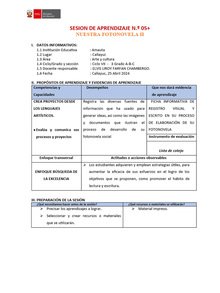 Sesion de Aprendizaje n5 | PDF | Aprendizaje | Evaluación