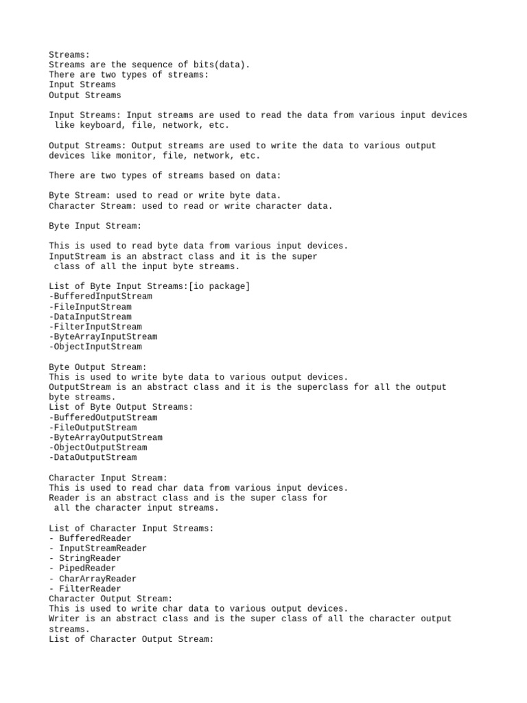 Streams | Download Free PDF | Input/Output | Text File Streams | Download Free PDF | Input/Output | Text File