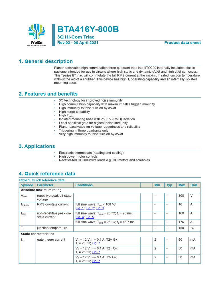 BTA416Y-800B Triac Data Sheet | PDF | Damages | Legal Liability
