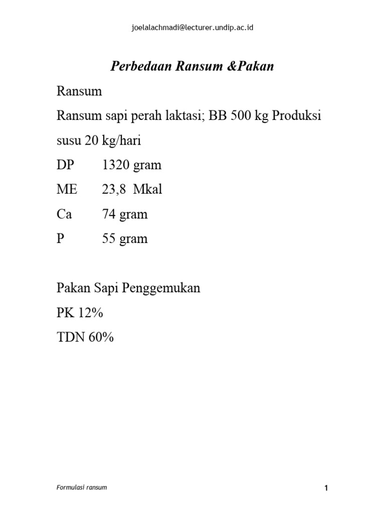 001 Ransum Sapi Perah Laktasi | PDF