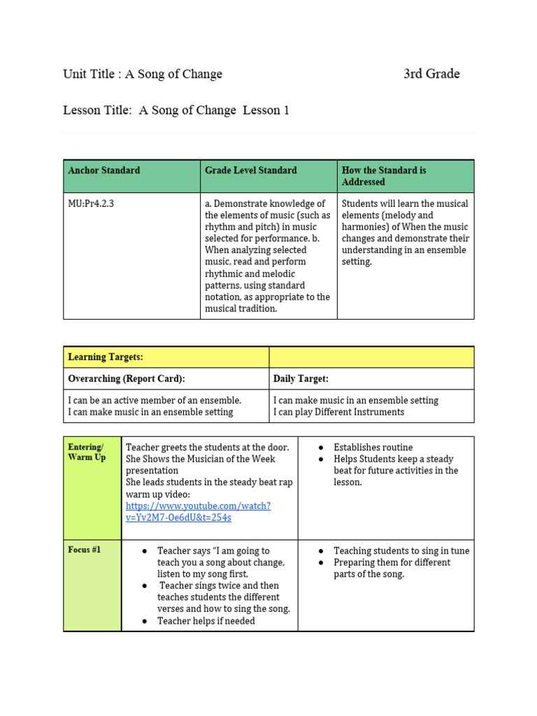 3rd Grade Unit Change Sings | PDF | Musical Notation | Songs