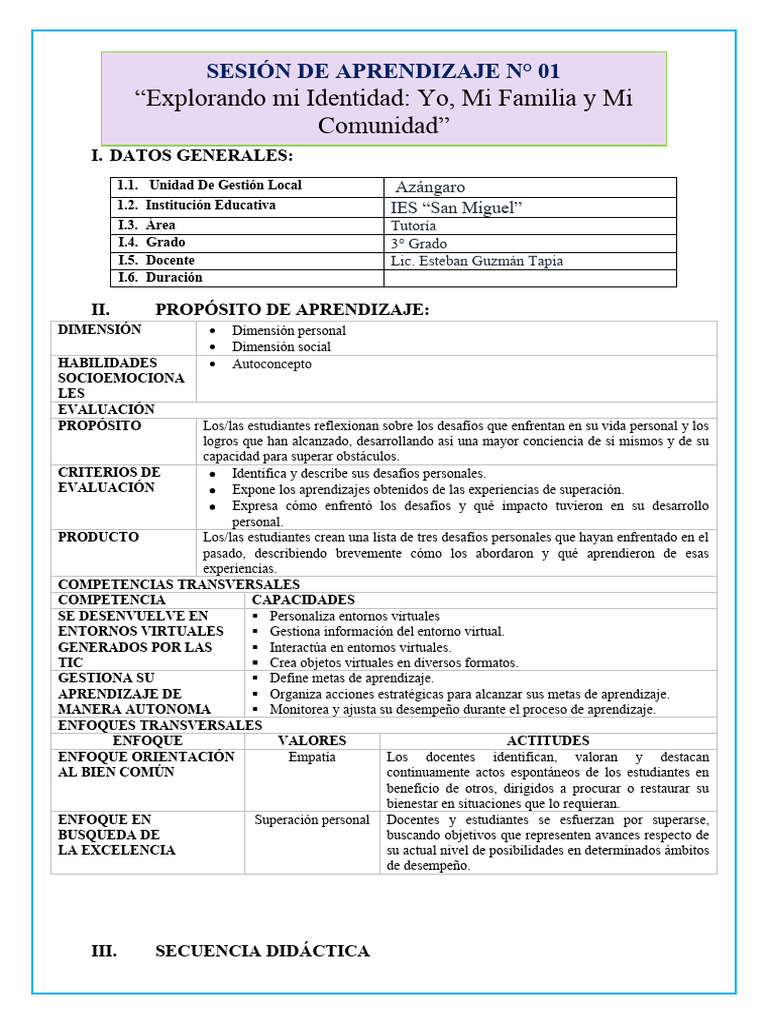 Sesión N°1 | Descargar gratis PDF | Evaluación | Aprendizaje