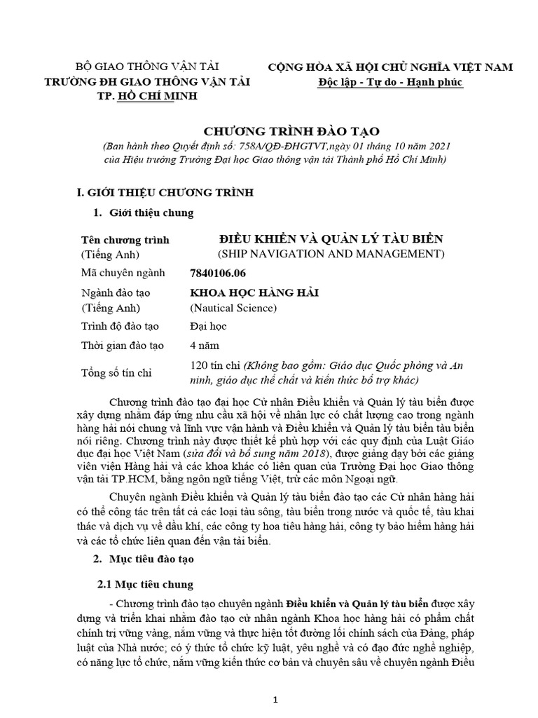 CTDT-2021-Dieu khien va quan ly tau bien-web | PDF