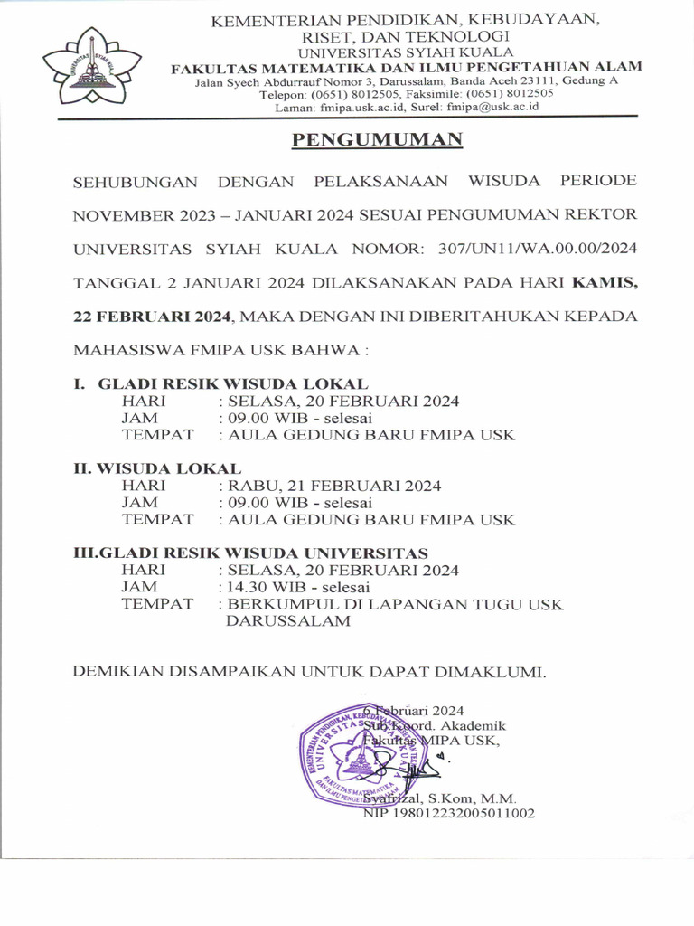 Info Wislok Dan Wisuda Februari 2024 | PDF