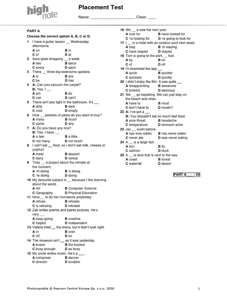 English Placement Test Guide | PDF