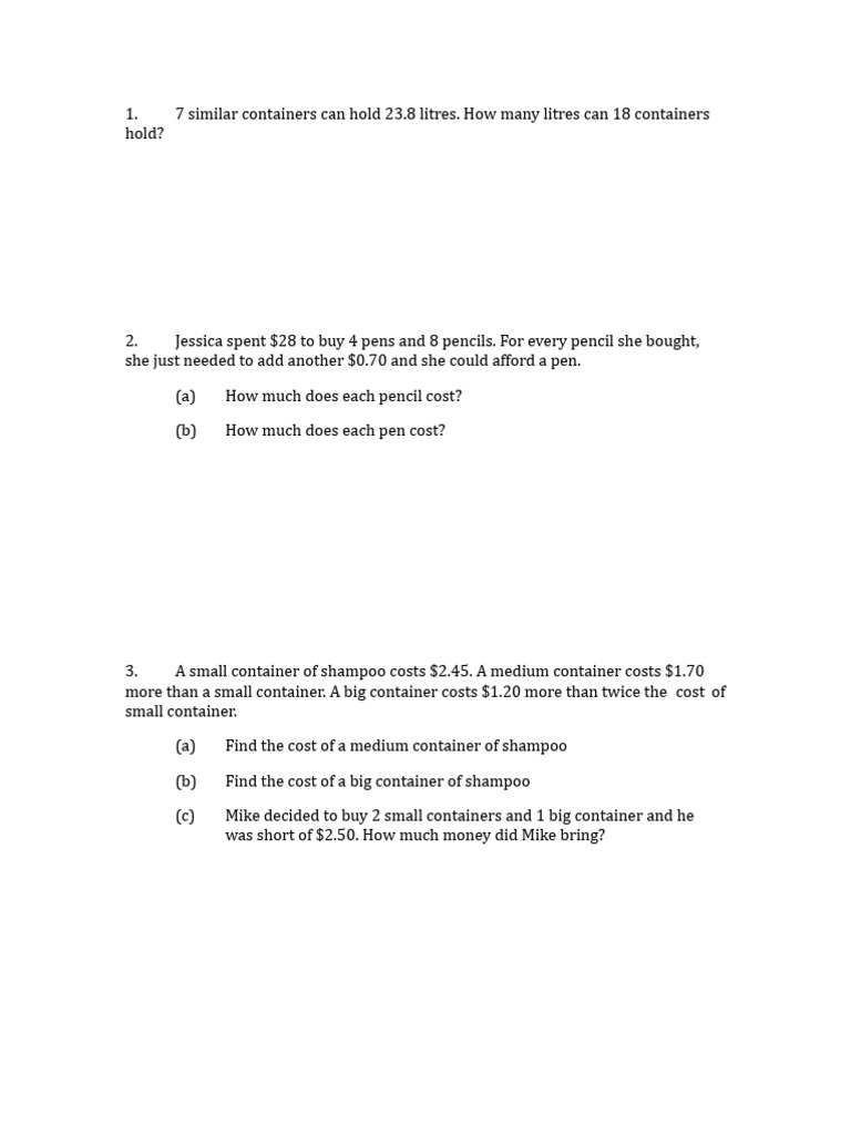 P5 - Decimals Word Problems (PIS) | PDF