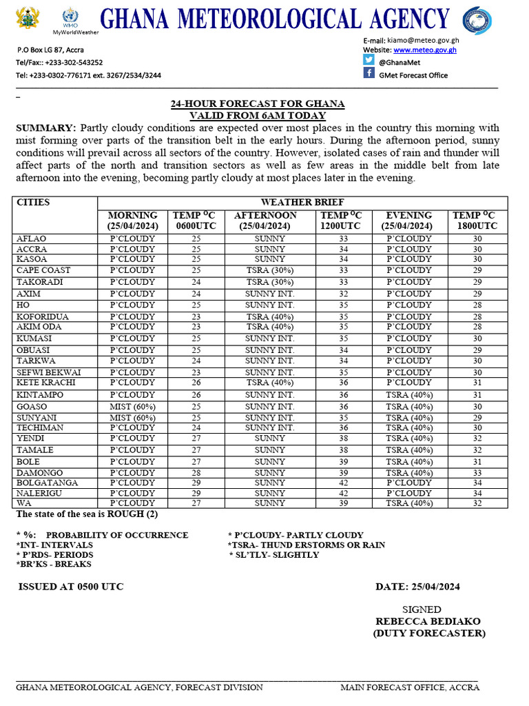 Ghana 24-Hour Weather Forecast | PDF | Ghana | Earth Sciences