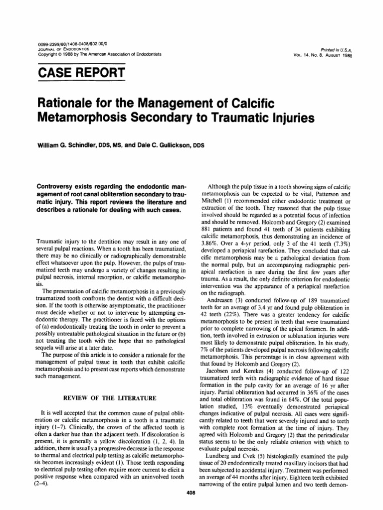 Rationale For The Management of Calcific Metamorphosis Secondary To ...