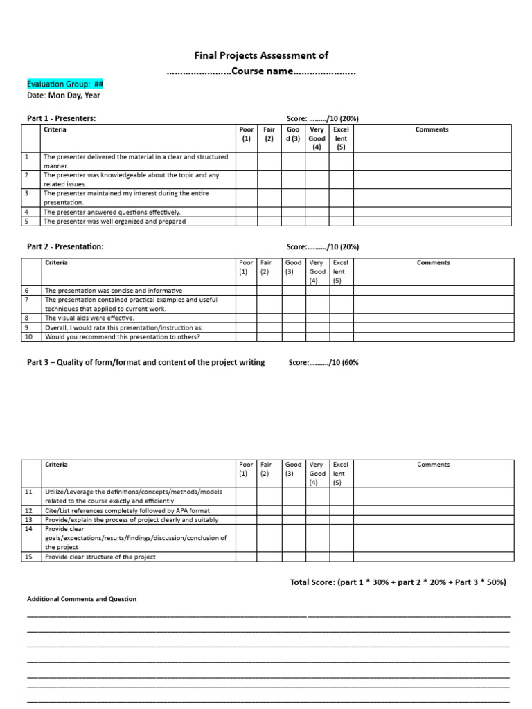 Rubric To Evaluate Students Projects | PDF | Rubric (Academic) | Cognition