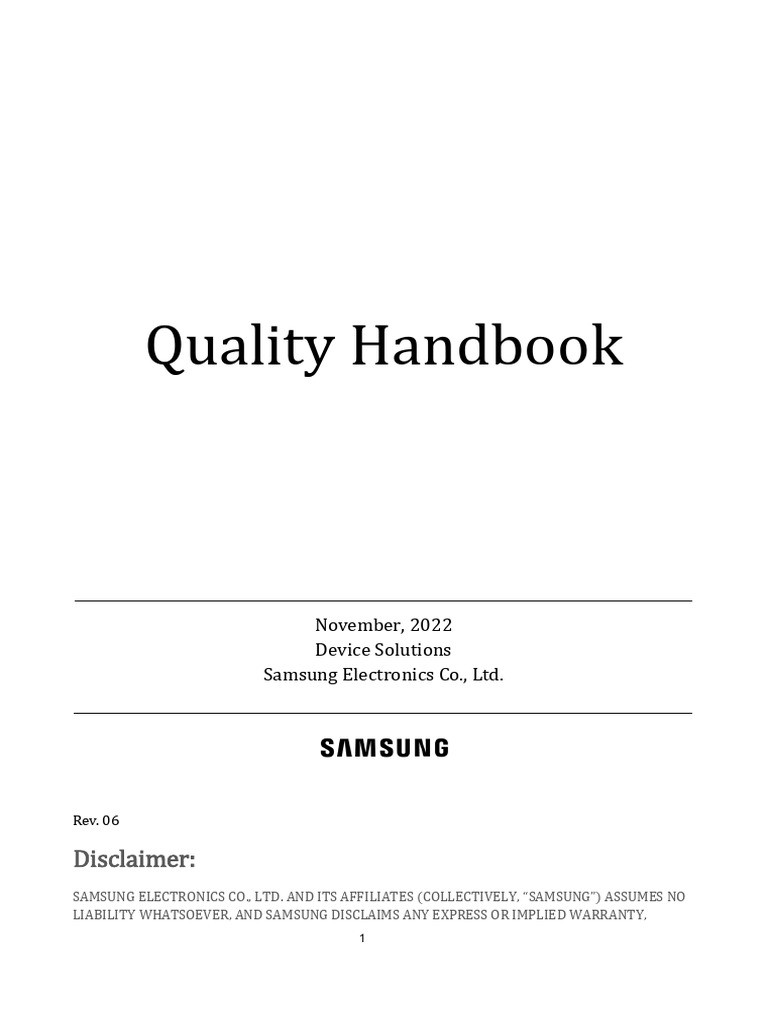 Samsung Quality Handbook | PDF | Iso 9000 | Quality Management System