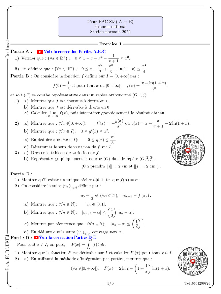 Examen Bac SM 2022: Mathématiques | PDF | Anneau (mathématiques) | Division