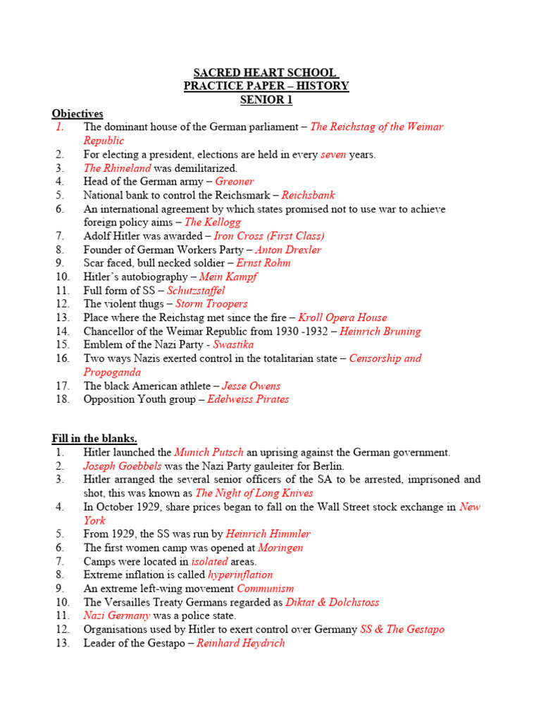 Weimar Republic History Practice Paper | PDF | Nazi Germany | Adolf Hitler