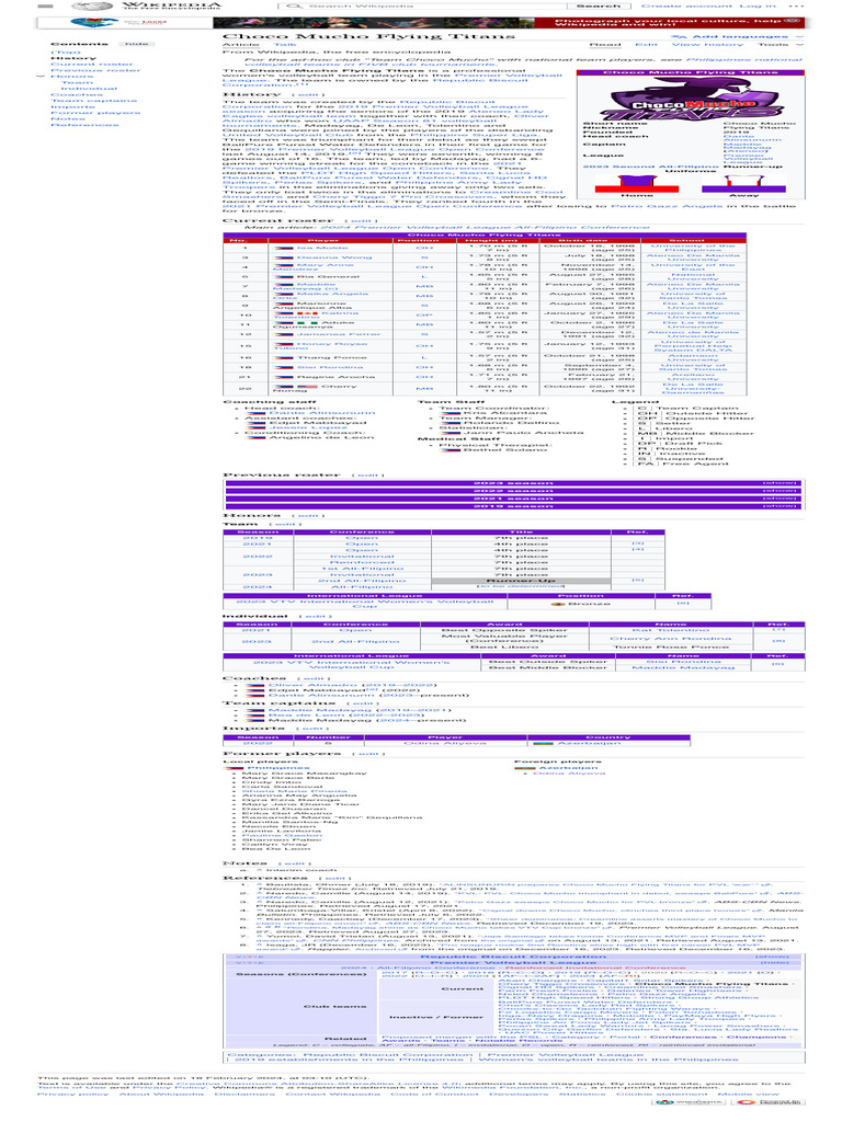 Choco Mucho Flying Titans - Wikipedia | PDF | Volleyball | Sports Leagues