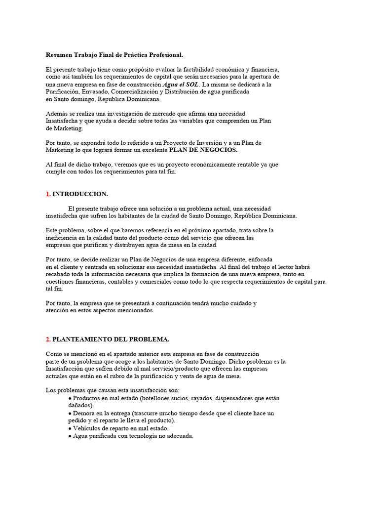 Resumen Trabajo Final de Práctica Profesional | PDF | Agua | Business