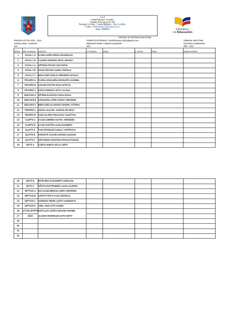 Asistencia Docente Uee 2023 - 2024 | PDF