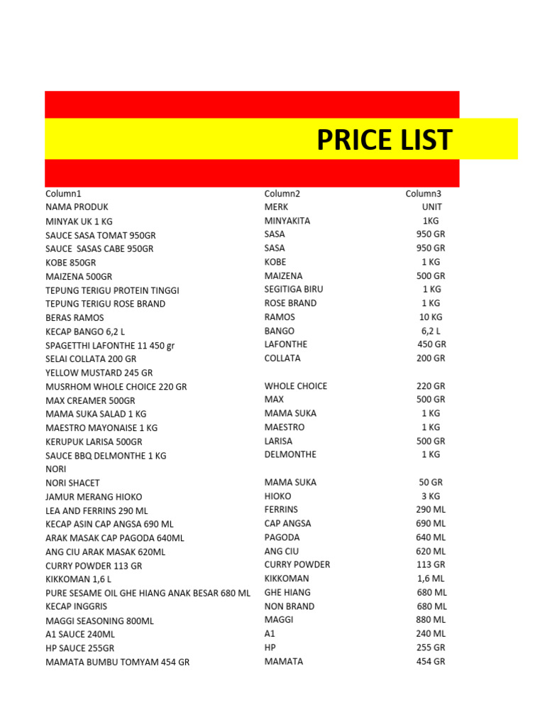 Kitchen Product Price List | PDF | Foods | Asian Cuisine