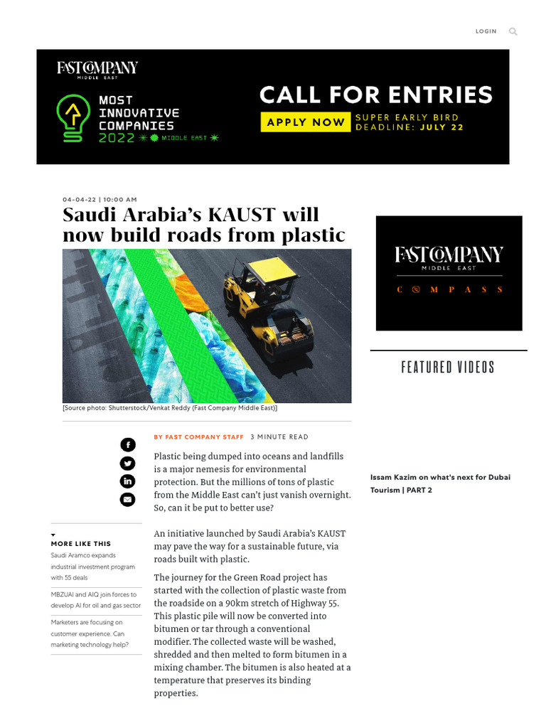 Saudi Arabia's KAUST Will Now Build Roads From Plastic - Fast Company ...
