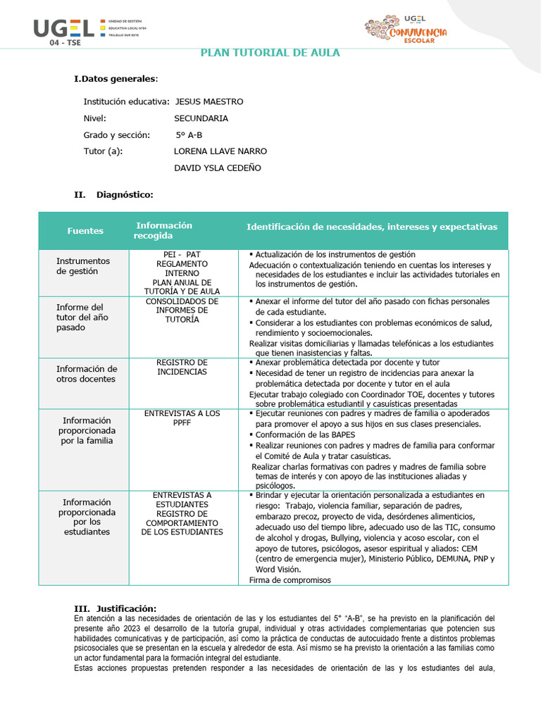Plan Tutorial de Aula 2024 | PDF | Violencia | Conceptos psicologicos