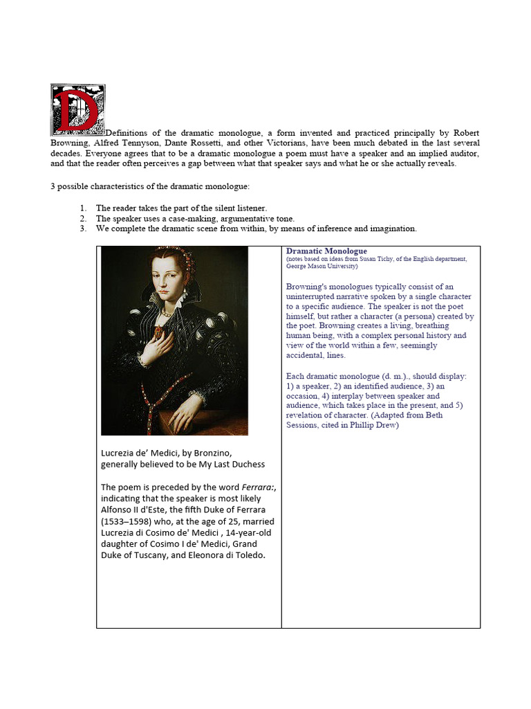 3v Browning Def Dramatic Monologue 2 | PDF | Poetry