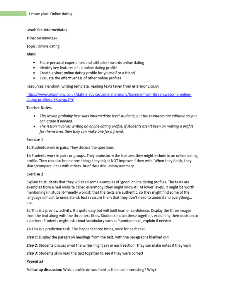Lesson Plan and Notes Online Dating | Download Free PDF | Adjective ...