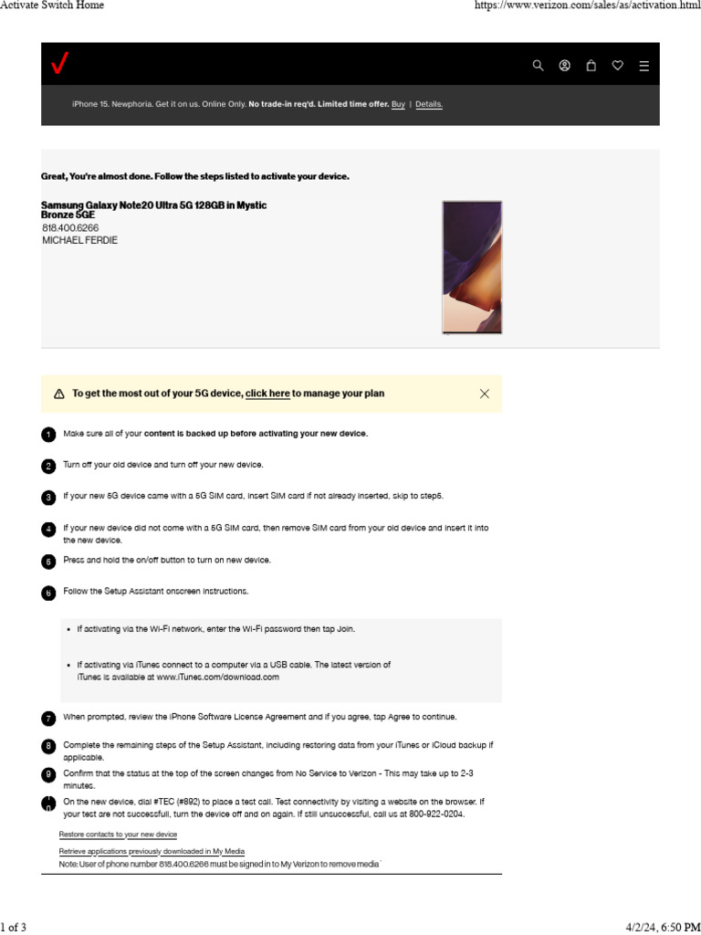 Activate Your Verizon Switcher Guide | PDF | Verizon Communications ...