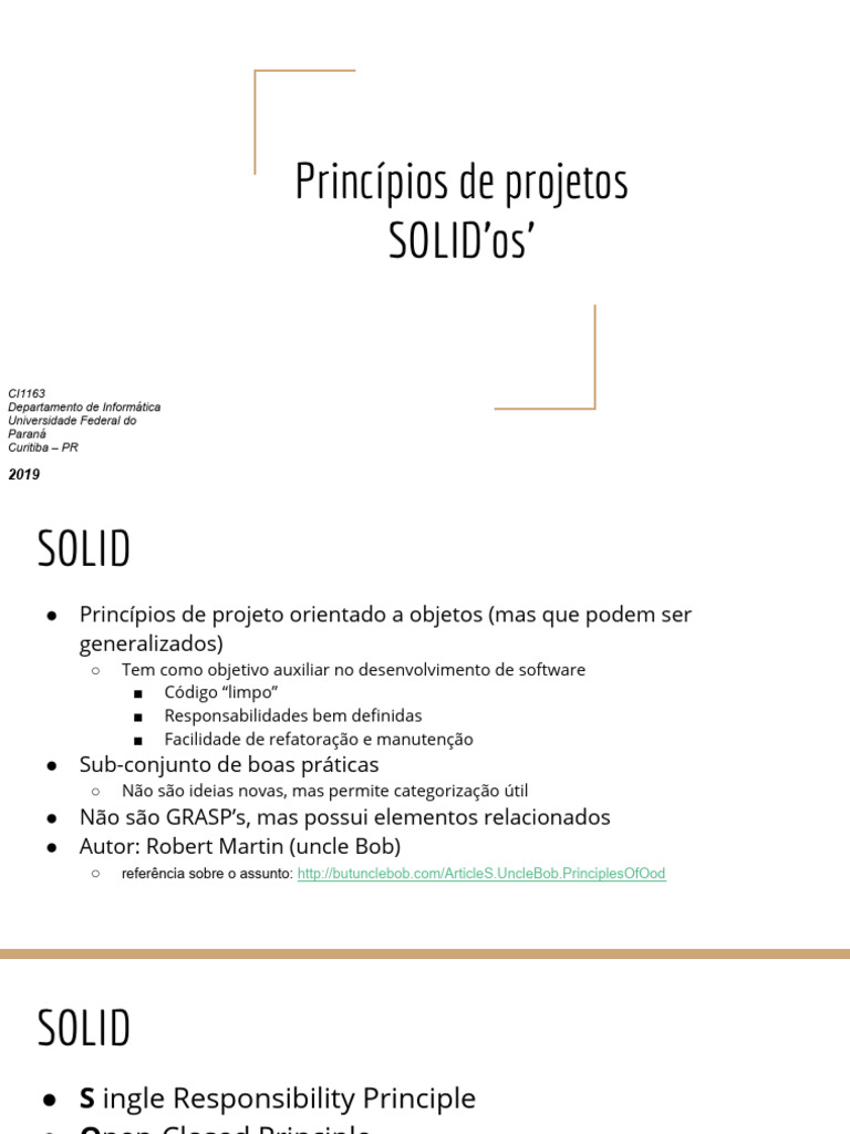 Princípios SOLID em Design de Software | PDF | Classe (programação de ...
