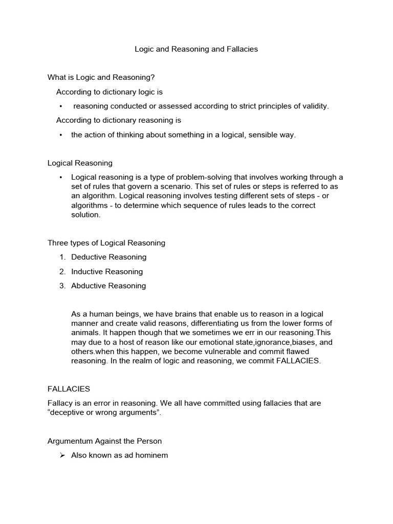 Logic and Reasoning and Fallacies | PDF | Fallacy | Reason
