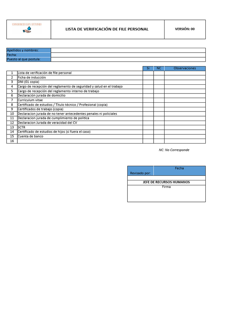 Lista de Verificación de File Personal | PDF