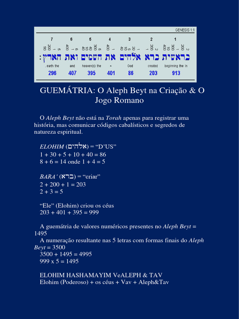 GUEMÁTRIA - Numerologia Da Criação & O Jogo Romano | PDF | Messias | Torá