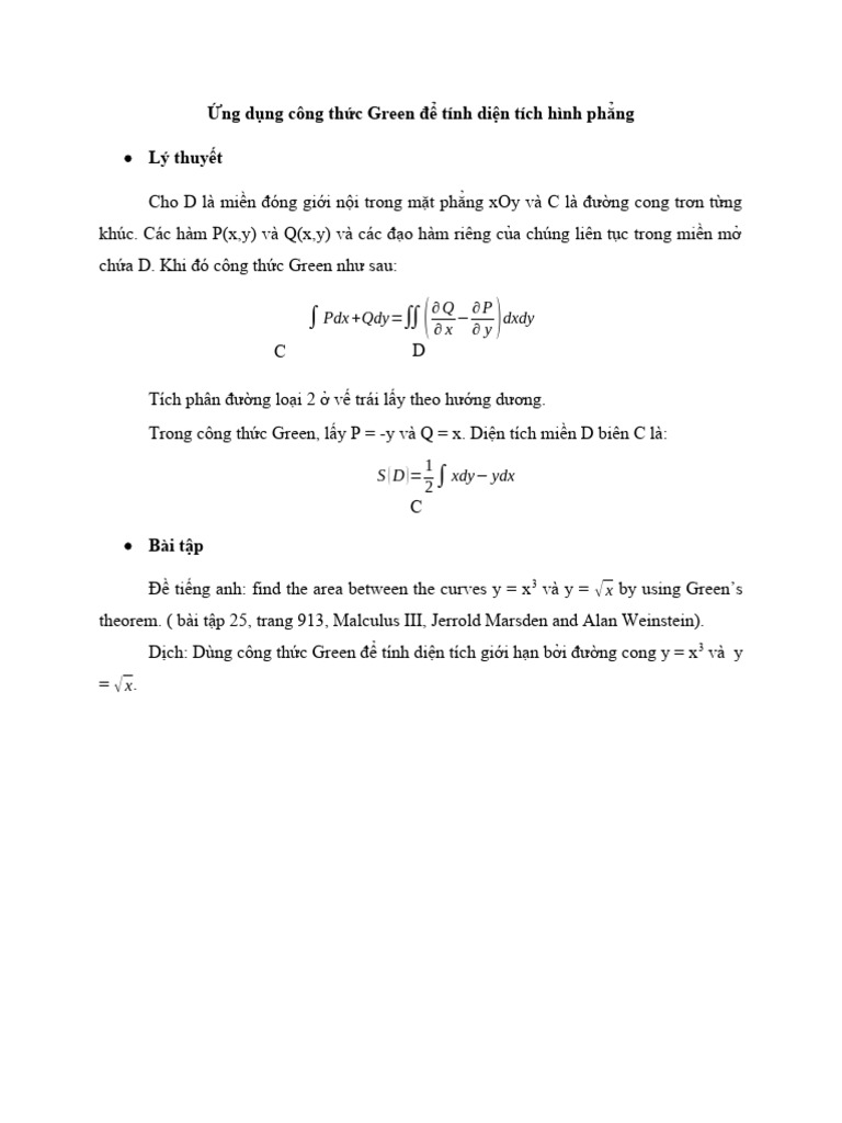 NG D NG Green Tính Tích Phân Đư NG Lo I 2 | PDF