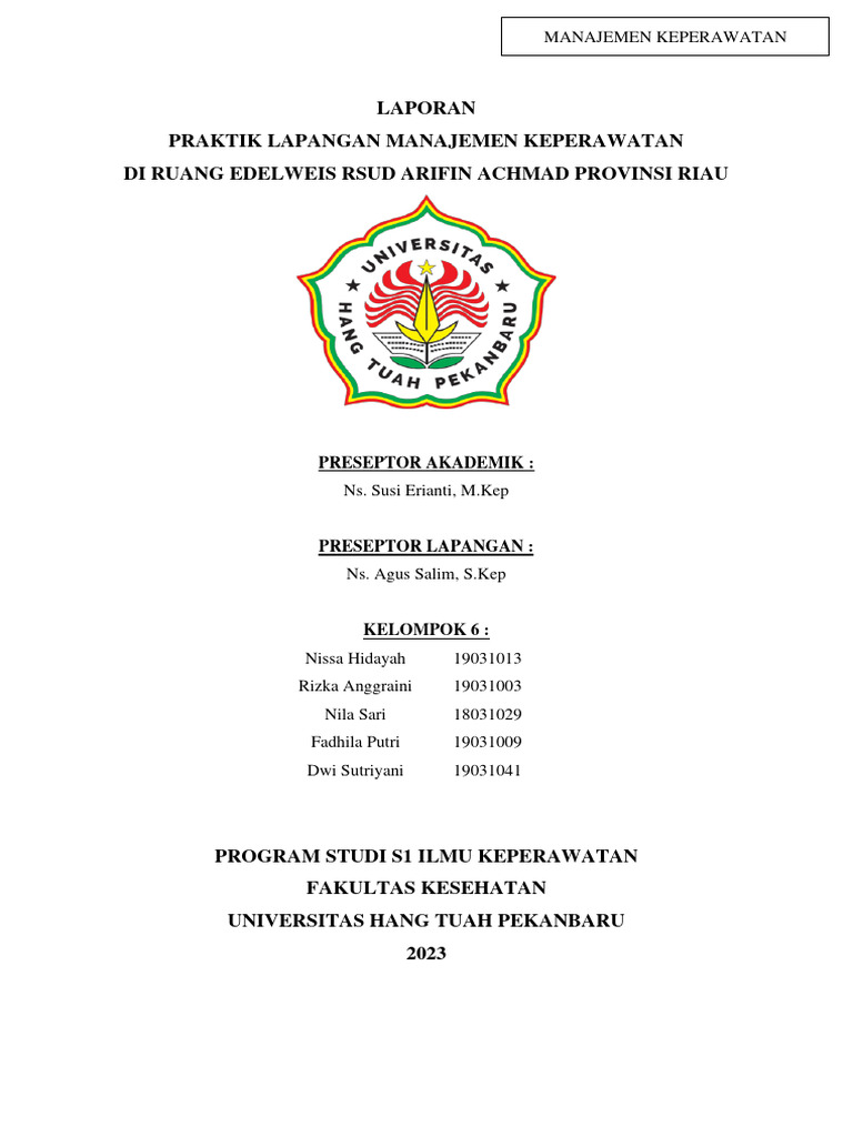 Laporan Manajemen Keperawatan Kel 6 - Universitas Hangtuah | PDF