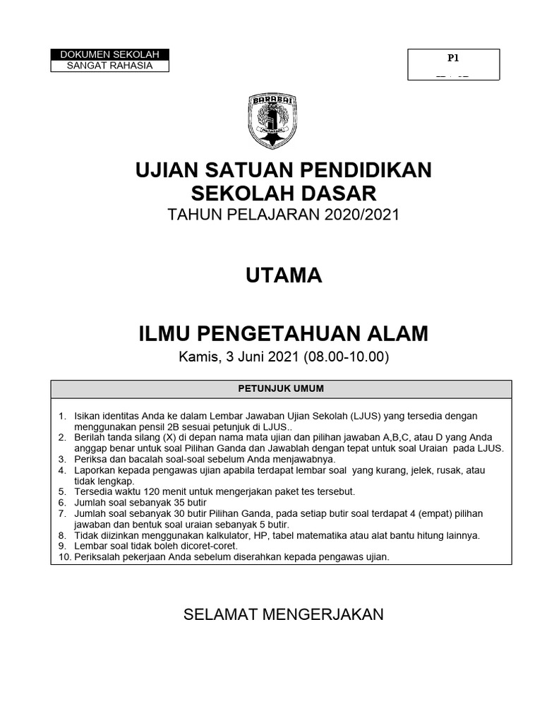 Soal US IPA Kelas VI Fix 2021 | PDF