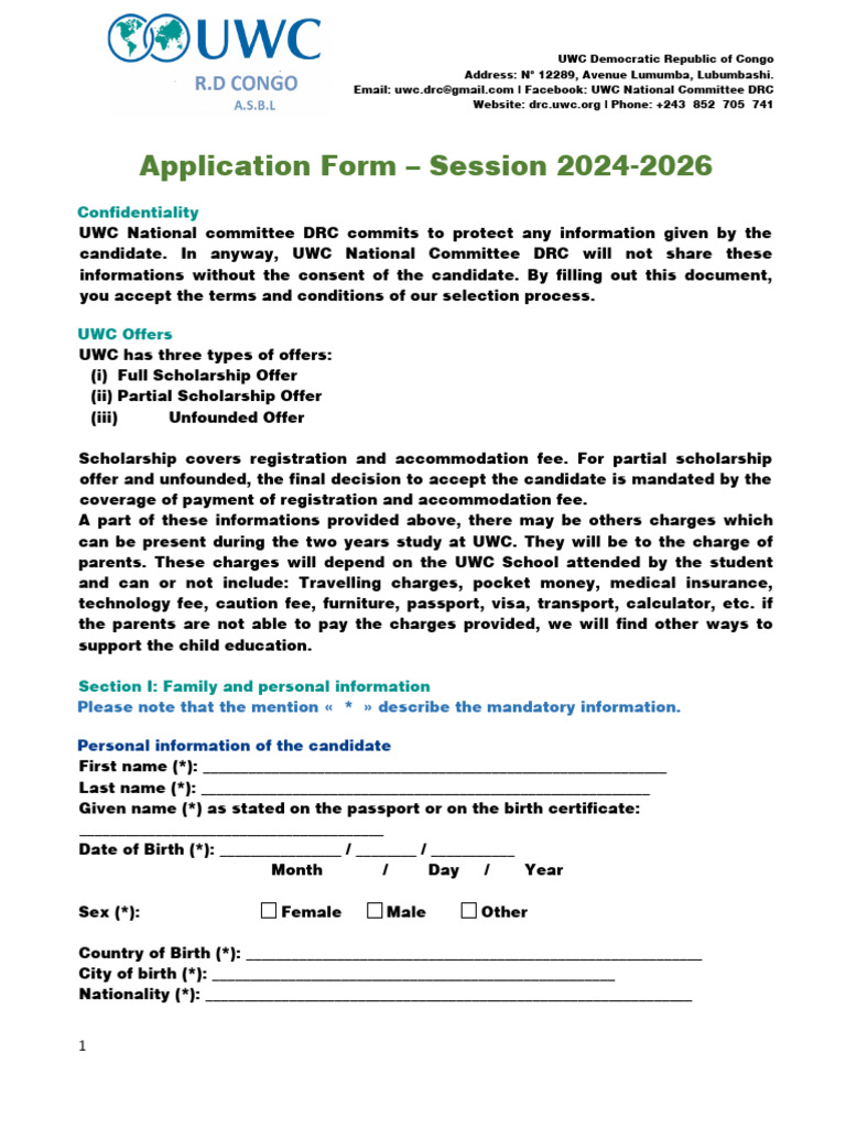 English Application Form 2024-2026 | PDF | Democratic Republic Of The ...