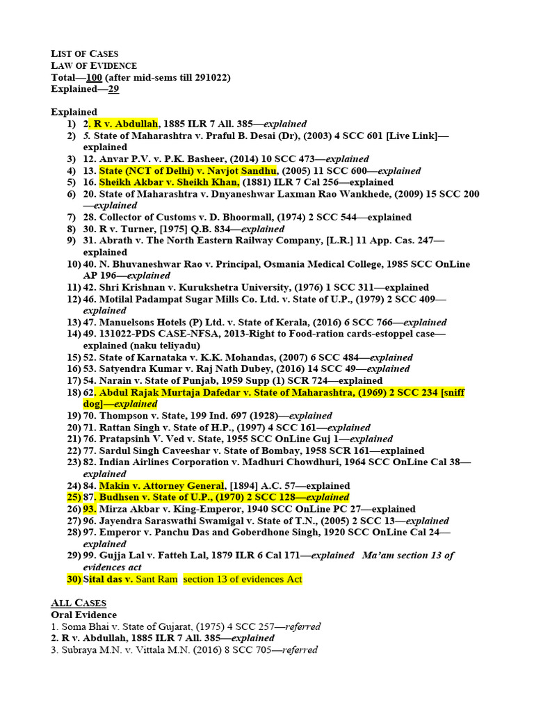 Evidence - Case List | PDF