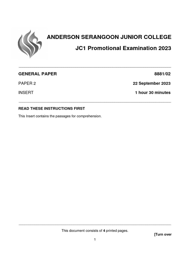 ASRJC General Paper 2023 JC1 Promo P2 - Insert | PDF | Social Media ...