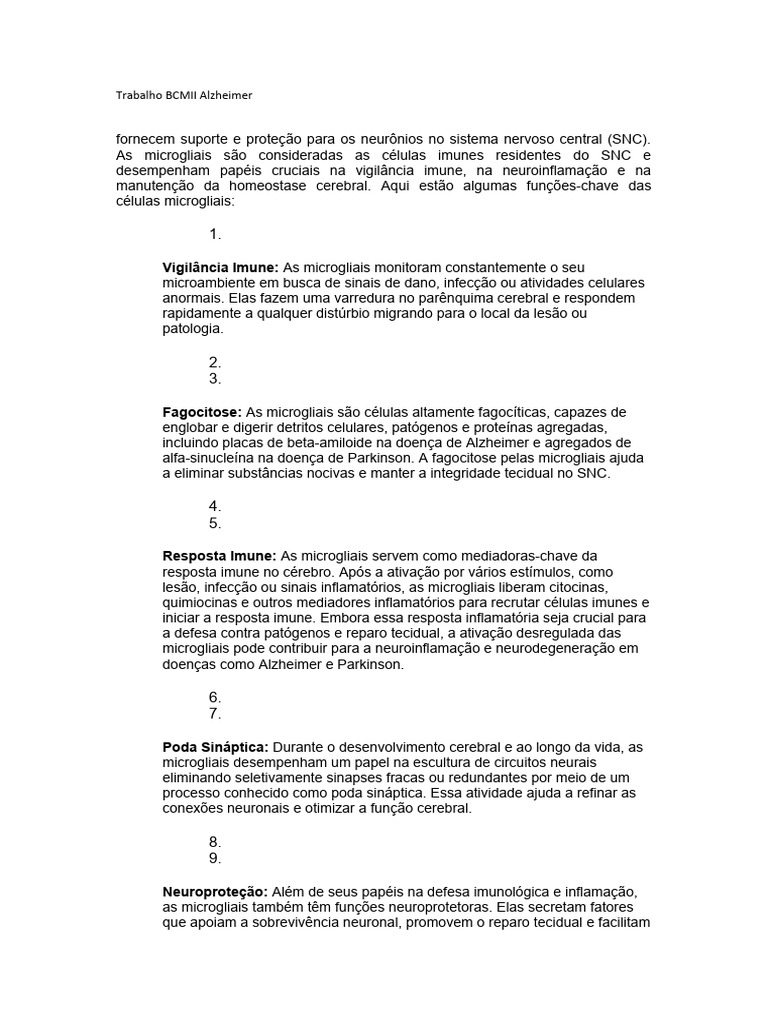 Trabalho BCMII Alzheimer | PDF | Microglia | Inflammation