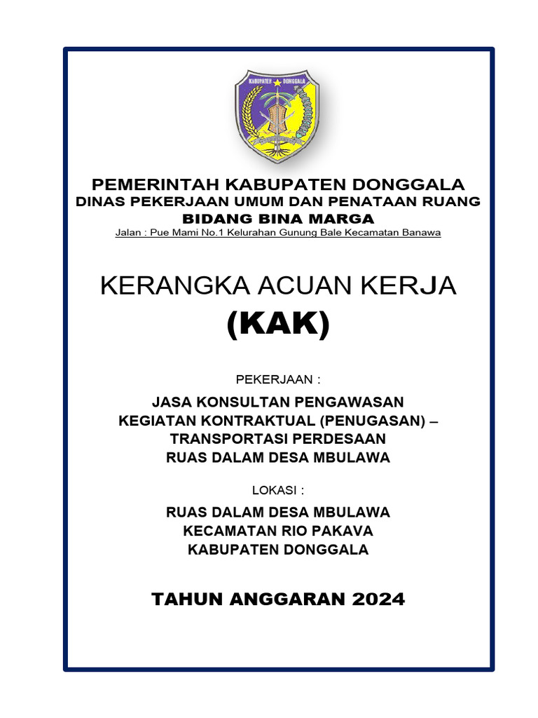 KAK Pengawasan Jalan Desa Mbulawa 2024 | PDF