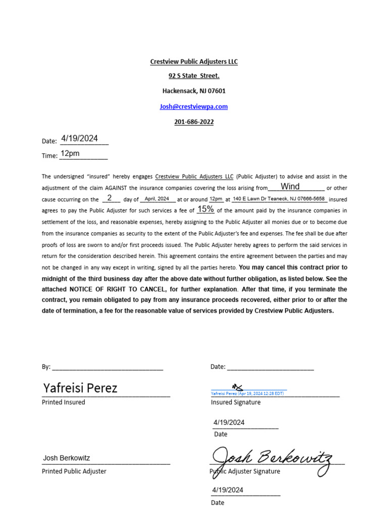 Crestview Public Adjusters Contract | PDF | Insurance | Common Law