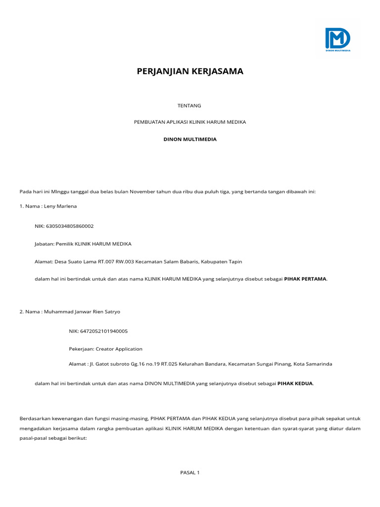 Perjanjian Kerjasama PDF | PDF