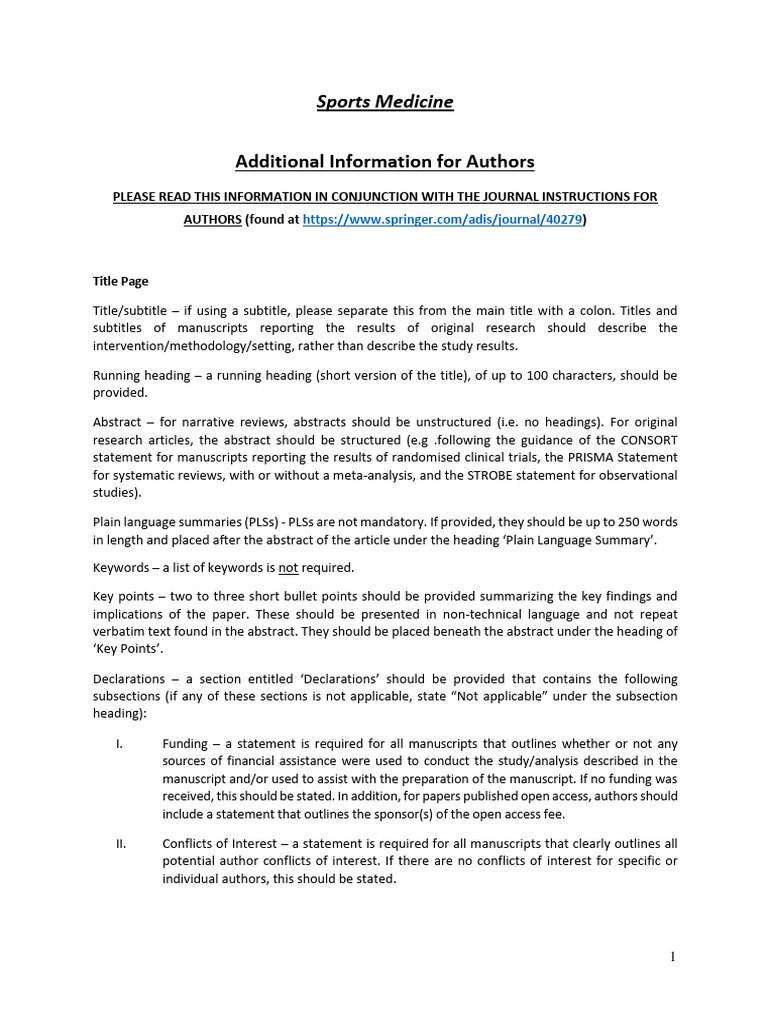 Sports Medicine Author Guidelines 2023 | PDF | Open Access | Academic ...