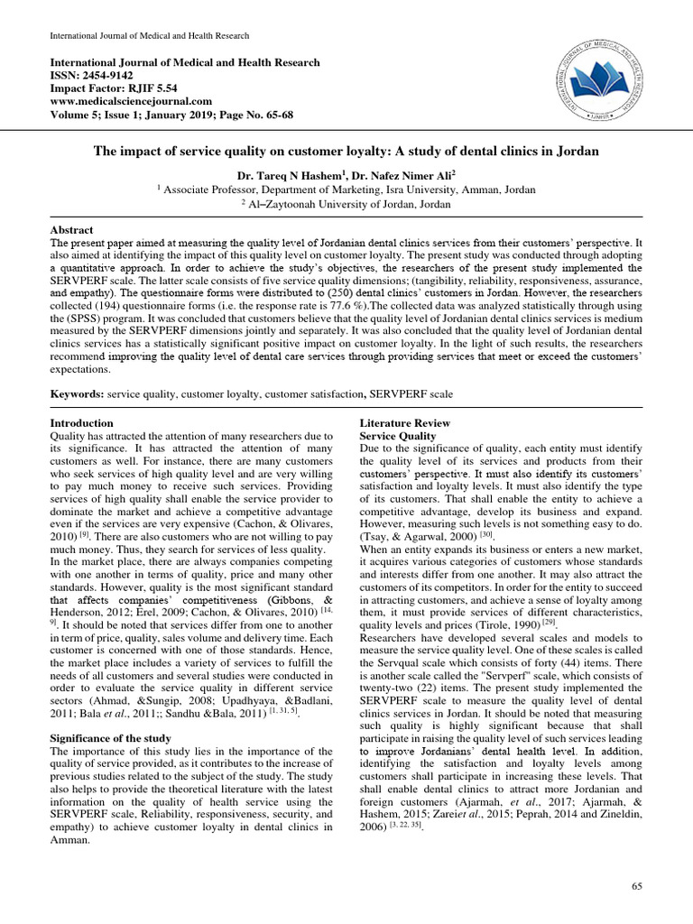 Theimpactofservicequalityoncustomerloyalty Astudyofdentalclinicsin Jordan | PDF | Customer ...